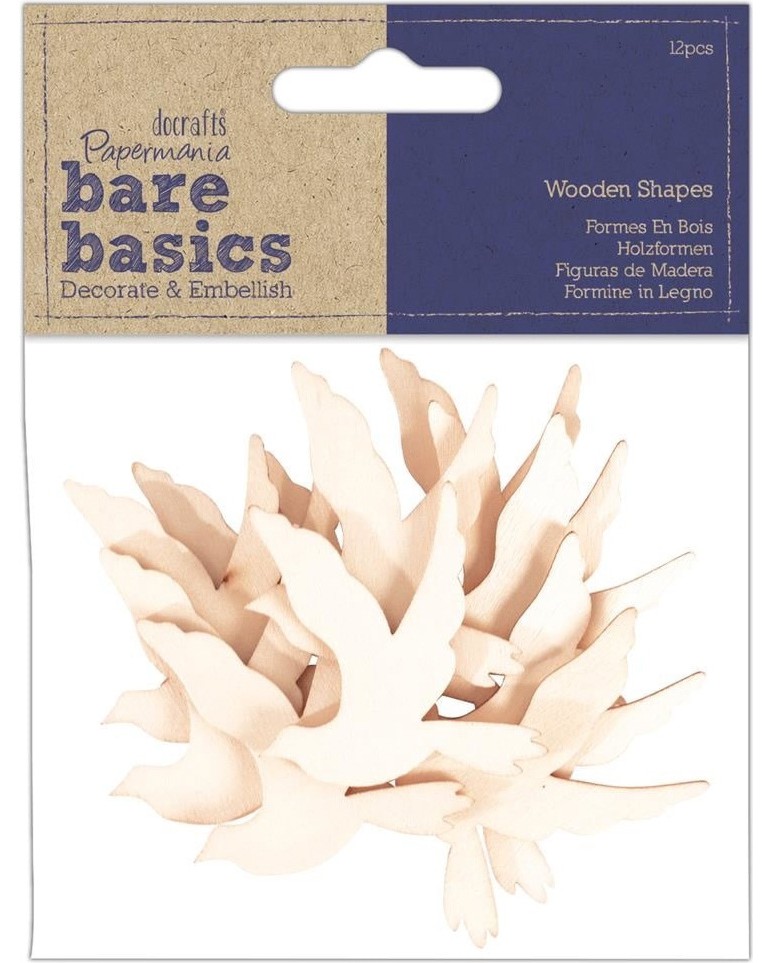 Дървени гълъби 12 броя Docrafts Bare basics - store.bg