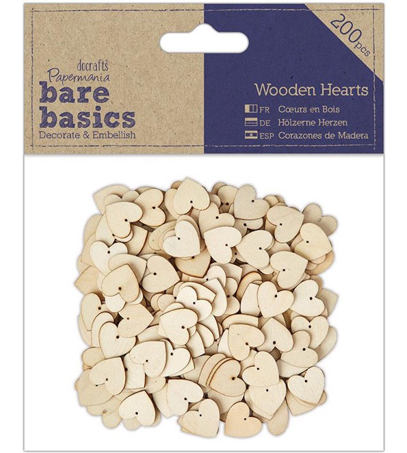 Дървени сърца 200 броя Docrafts Bare basics - store.bg