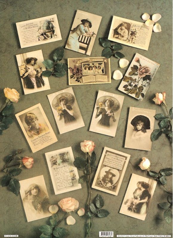 Хартия за декупаж Зелени пощенски картички Finmark - store.bg