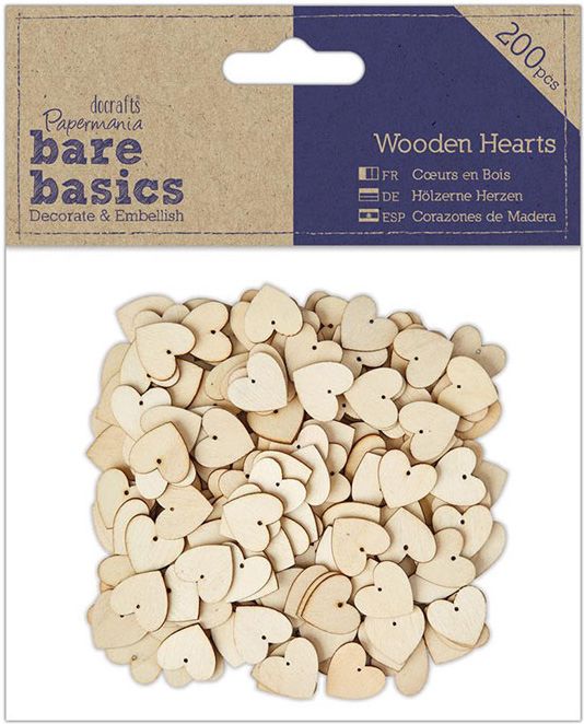 Дървени сърца 200 броя Docrafts Bare basics - store.bg